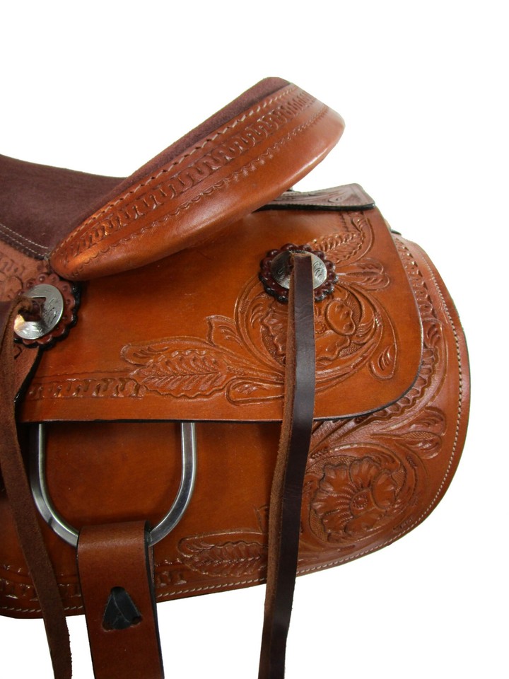WESTERN HORSE TRAIL SADDLE PLEASURE TOOLED LEATHER BROWN TACK SET 18 17 ...