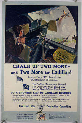 CADILLAC CAR WAR PRODUCTION COMMITTEE World War 2 Poster 1945 24x36 1/2 ...