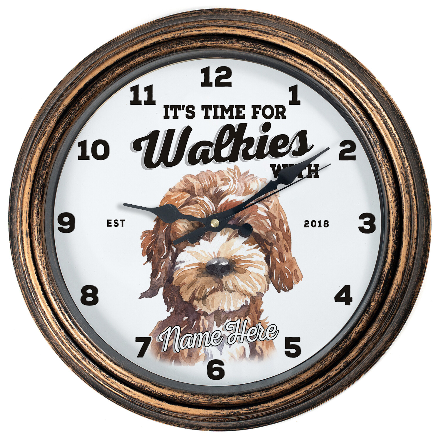 Personalised Kitchen Clock Cockapoo Name Round Wall Hanging Dog Home ...