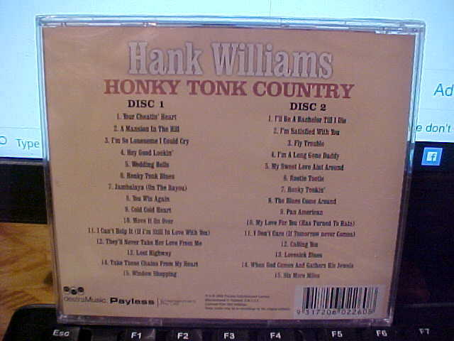 Hank Williams - Honky Tonk Country - Hank Williams 2 CD SET NEW SEALED ...