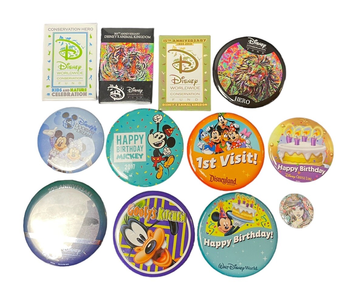LOT of 12 Disney Buttons Animal Kingdom Birthday 1st Visit 20th Aniv ...