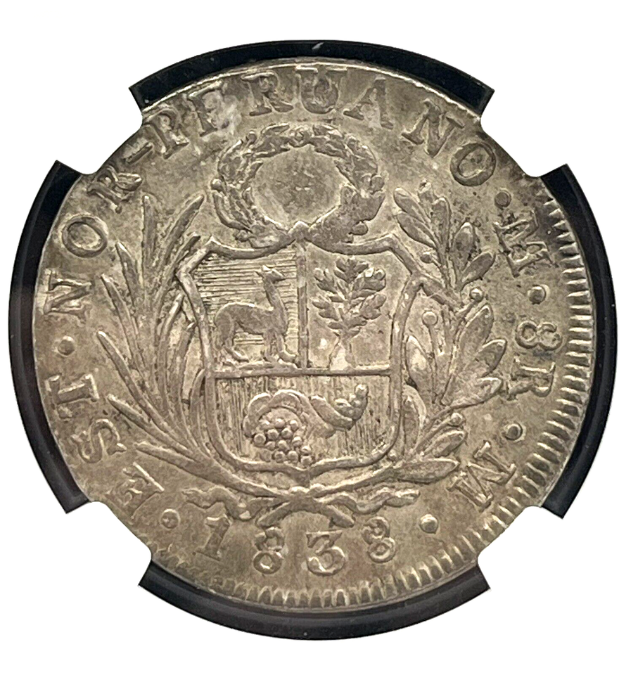 1838 NGC AU 55 North Peru 8 Reales Lima Standing Liberty Silver Coin | eBay