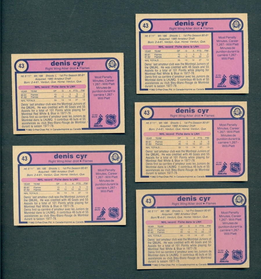 1982-83 O-Pee-Chee #43 Denis Cyr RC Rookie 5 Card Lot NM-Mint Flames | eBay