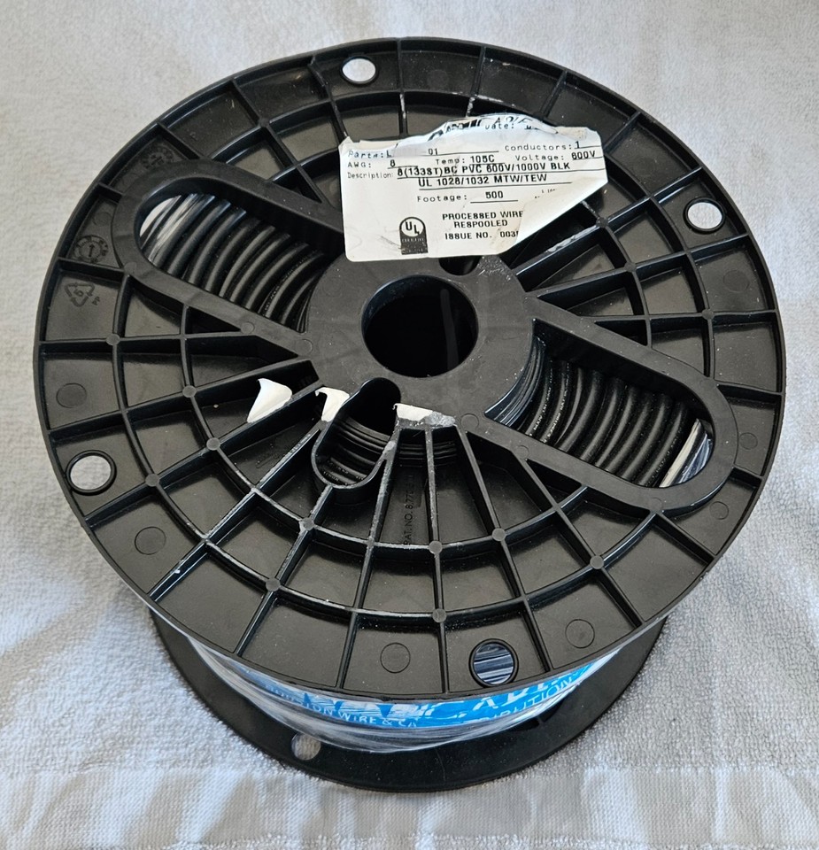 500 Foot Roll 8 AWG Black PVC Stranded Copper Electrical Wire 8AWG THN ...