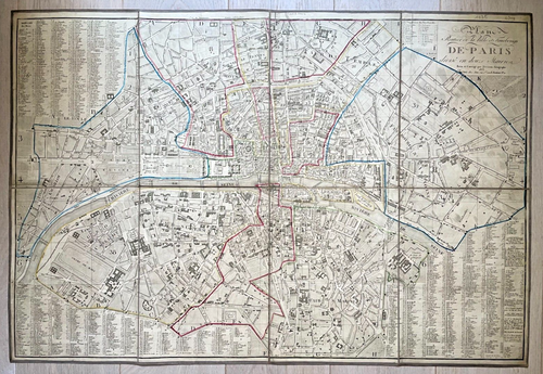 PARIS 1835 HERISSON VERY LARGE ANTIQUE FOLDING MAP ON LINEN 19TH ...