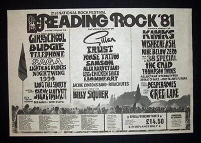 Reading Rock '81 Small 1981 Poster Type Ad Girlschool Kinks Billy ...