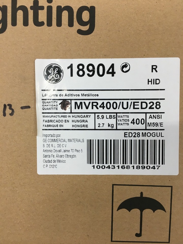 GE 18904 MVR400/VBU/ED28/PA Multi-Vapor Quartz Metal Halide ED28 Lamp ...