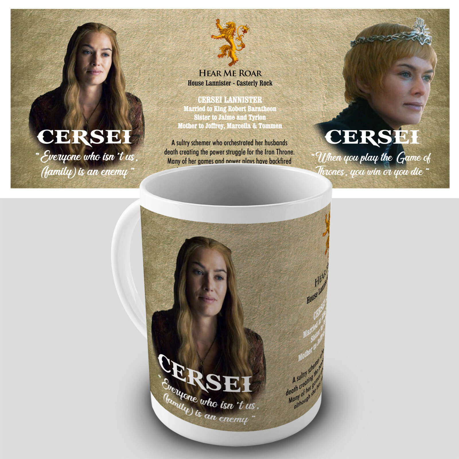 Cersei Lannister Gift Mug - With details inspired by the Game of ...