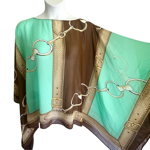 Anne Cole Collection Semi-Sheer Cover-up Poncho Chain & Belt Print Top ...