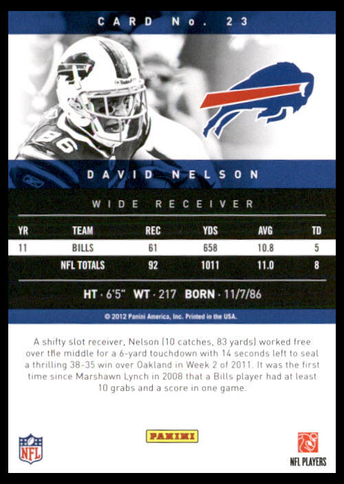 2012 Panini Prestige #23 David Nelson Buffalo Bills Football Card | eBay