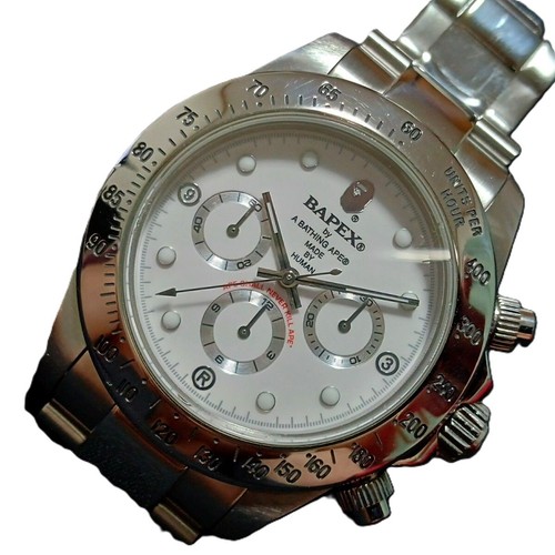 A BATHING APE BAPEX TYPE 3 Silver/White Automatic Wristwatch Daytona ...