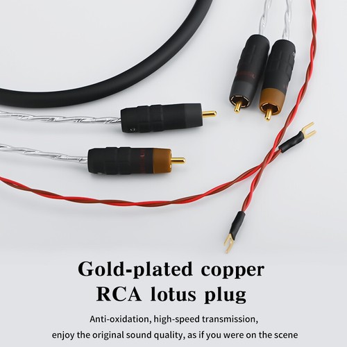 HiFi Audio RCA Phono Cable with Ground Wire 6N Pure Silver LP Vinyl ...