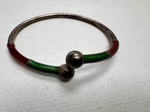 825 STERLING SILVER VINTGAE ITALY RED GEEN BANGLE BRACELET ENAMEL 8.3G ...