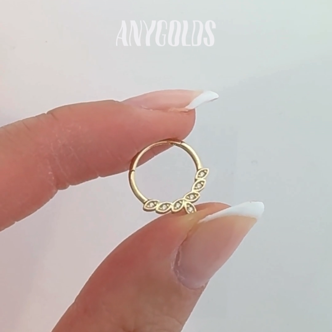 14K Solid Gold Cubic Zirconia Evil Eye Septum Ring Piercing Cartilage ...