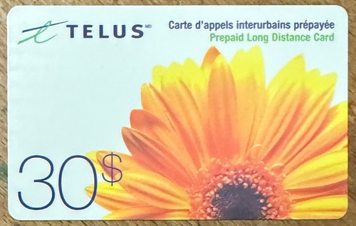 CANADA TELUS CARTE D'APPELS PRÉPAYÉE PREPAID PAY PHONE CARD TELECARTE ...