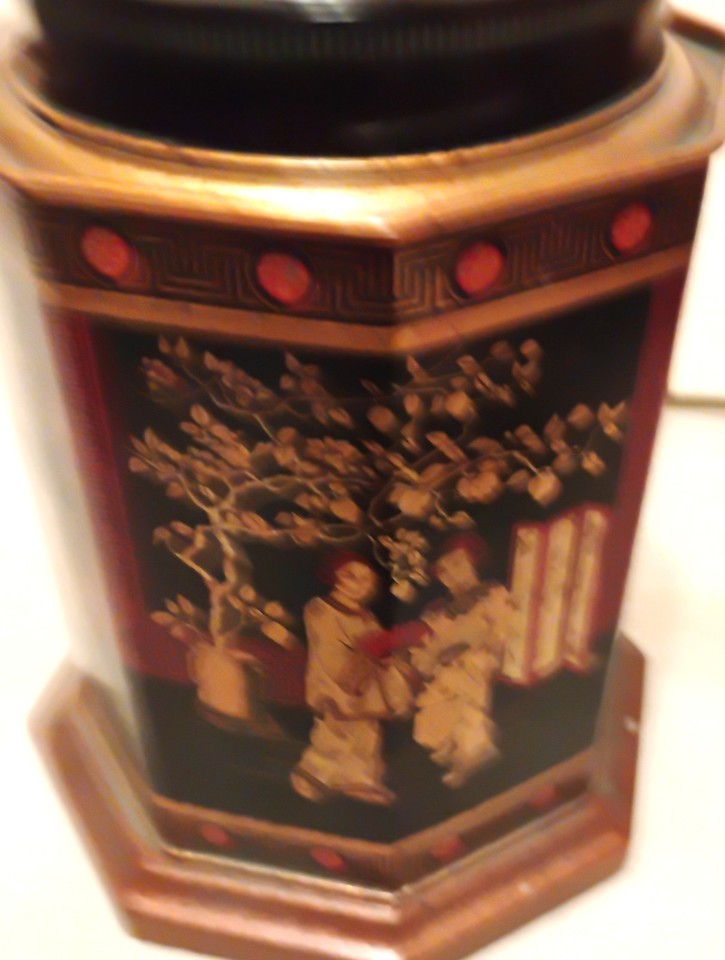 Antique Chinese Chinoiserie Octagonal Tea Canister Lamp w/Tole Painted ...