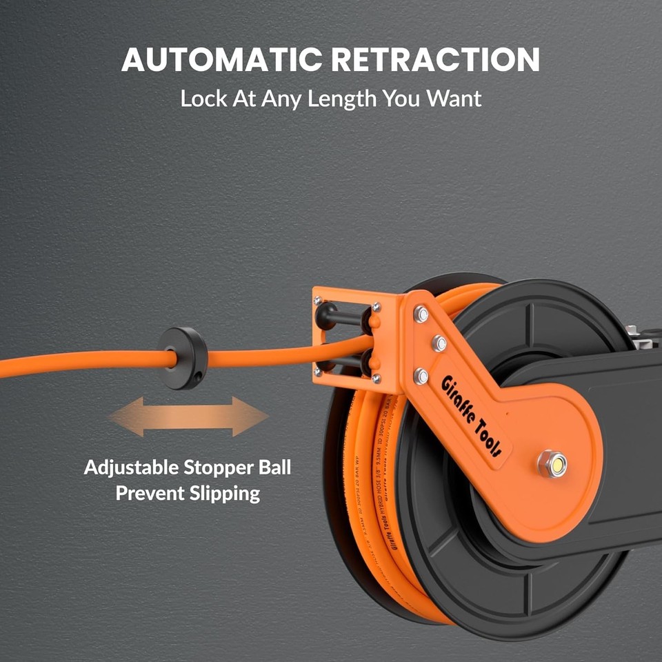 Giraffe Tools TA10 Retractable Air Hose Reel Swivel with 3/8 in. x 25 ...