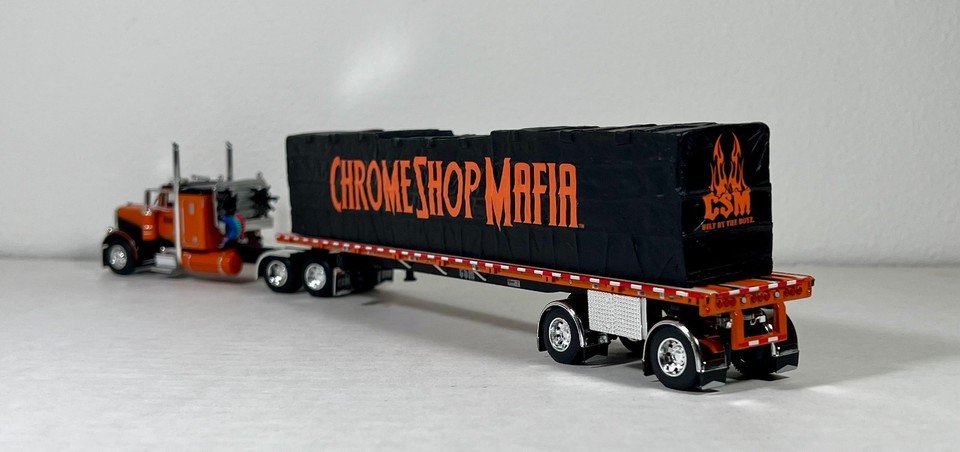 DCP 1/64 CSM PETERBILT 379 + FLATBED TRAILER WITH COVERED LOAD CHROME ...