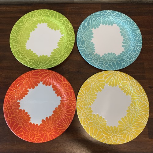 Calif. Design Laurie Gates Dinner Plates 4 Bright Floral Melamine BPA ...