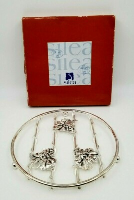 Vintage New in Box Silea Silver-plated Trivet Grapes and Leaf. Made in ...