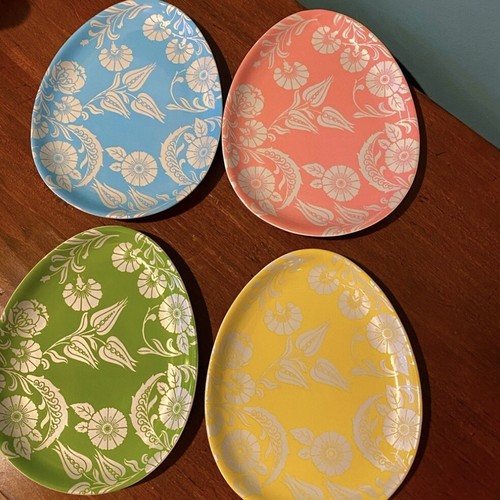 Pottery Barn Easter Egg plates set 4 Pastel Color floral ceramic ...