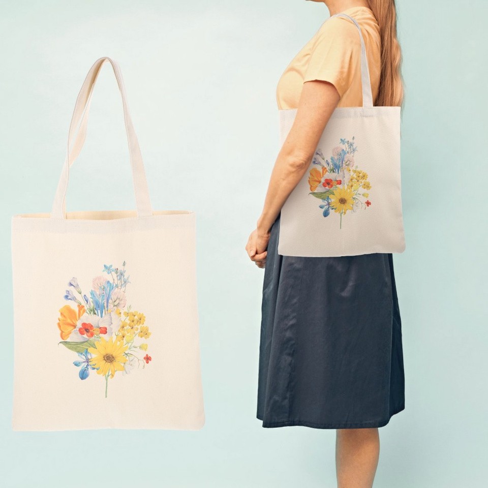 Large Capacity Canvas Flower Printing Bag Tote Bag Single Shoulder Bag ...