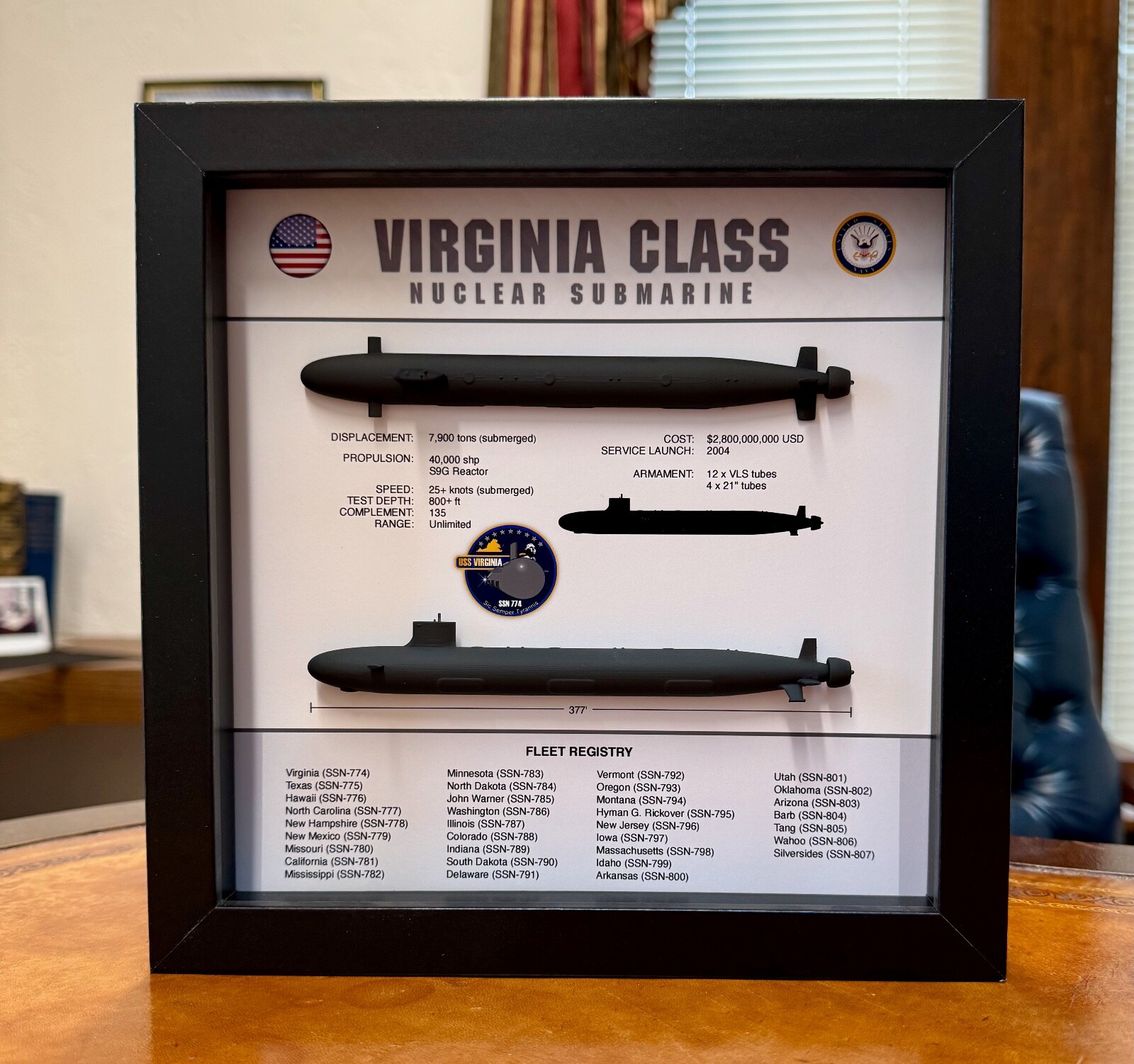 Virginia Class Block V with VPM, Submarine Memorial Display Shadow Box ...
