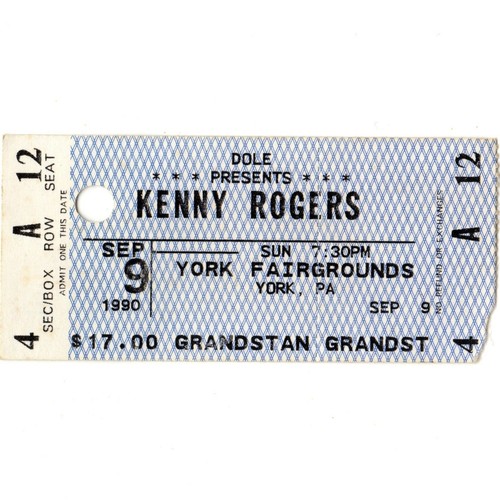 KENNY ROGERS Concert Ticket Stub YORK PA 9/9/90 FAIRGROUNDS WEVE GOT ...