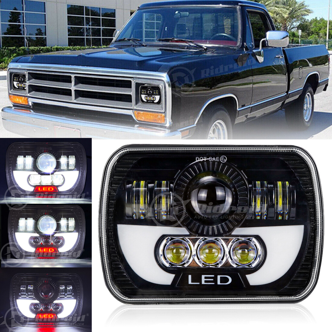 1PC 5x7" 7x6" 300W LED Headlights Hi/Low Beam For Dodge D150 D250 D350 ...