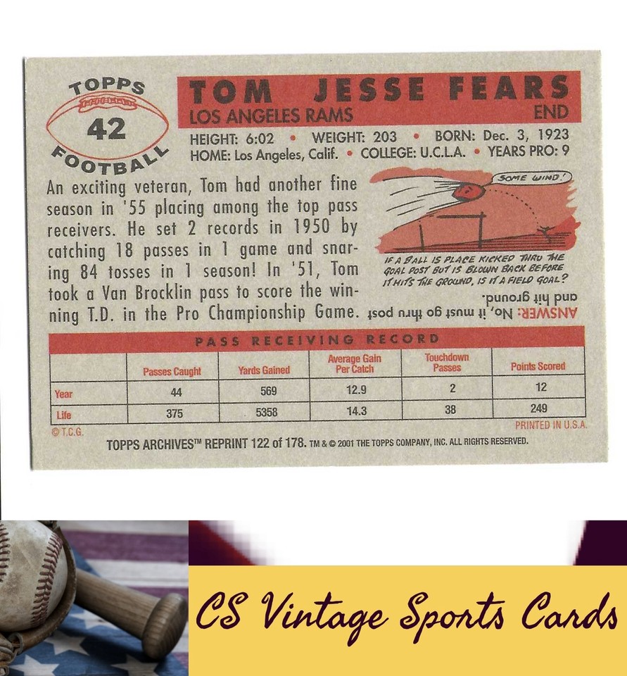 2001 Topps Archives #122 Tom Fears | eBay