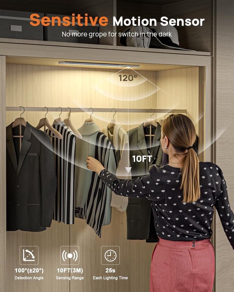 4Pcs LED Motion Sensor Under Cabinet Closet Light USB Rechargeable ...