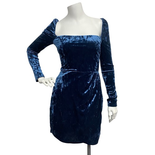 MI AMI Crushed Velvet Dress Women XS Blue Whimsycore Knee Length Square ...
