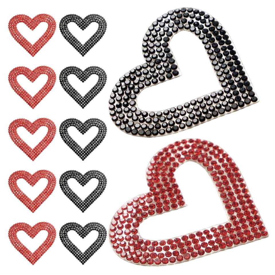 12 Pcs Love Clothing Box Decoration Heart Rhinestone Applique Patches ...