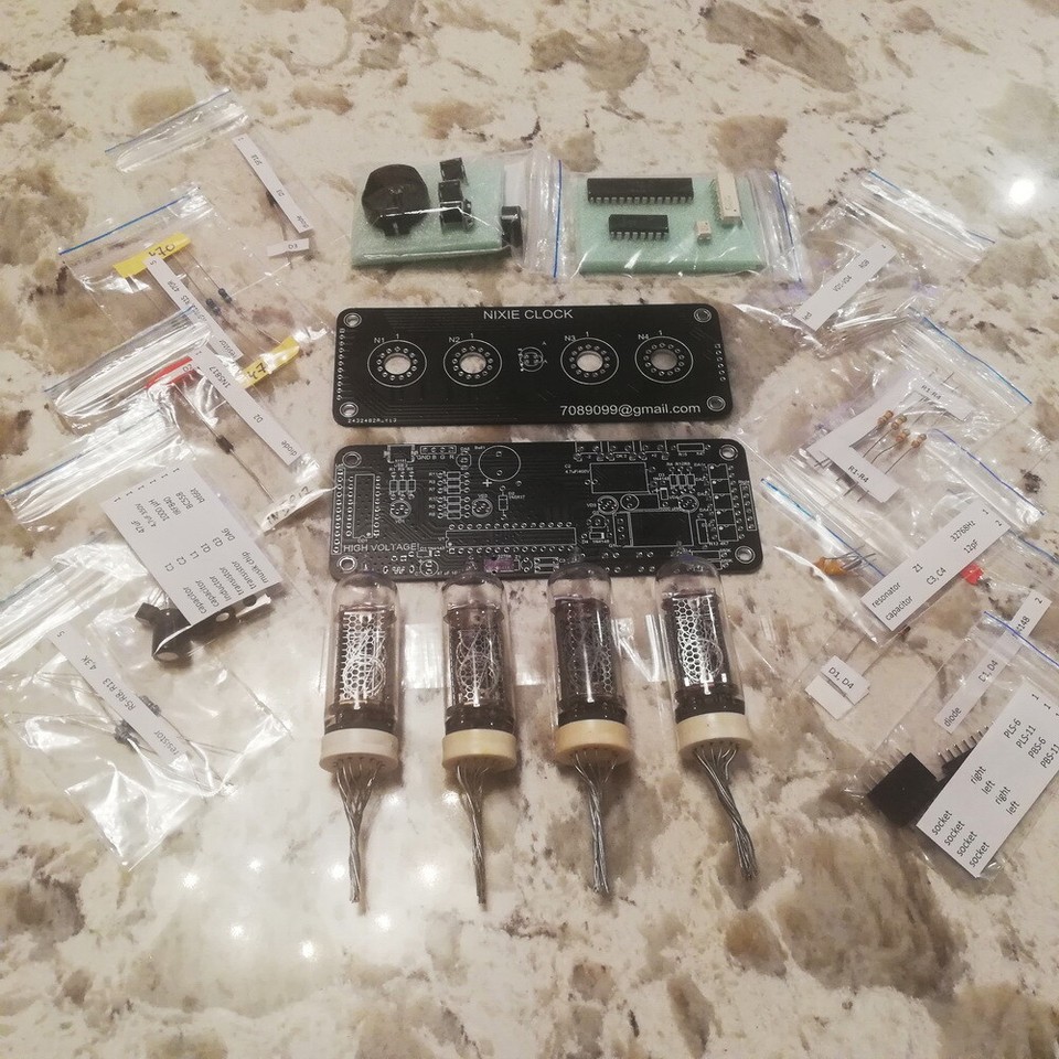 DIY KIT with NEW tubes Nixie Clock 4x IN-14+IN3 RGB Backlight Alarm ...