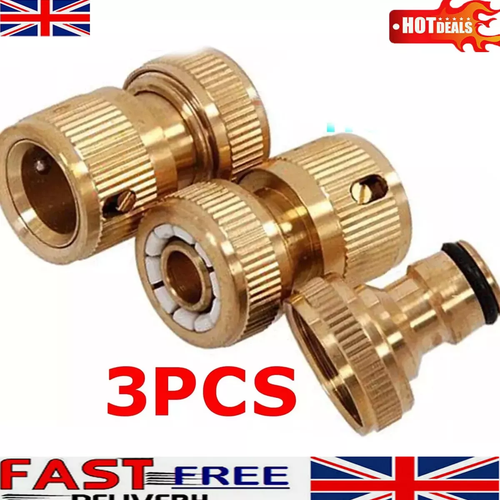 3Pc Universal Hose Pipe Tap Brass Connector Adaptor Fitting Garden ...