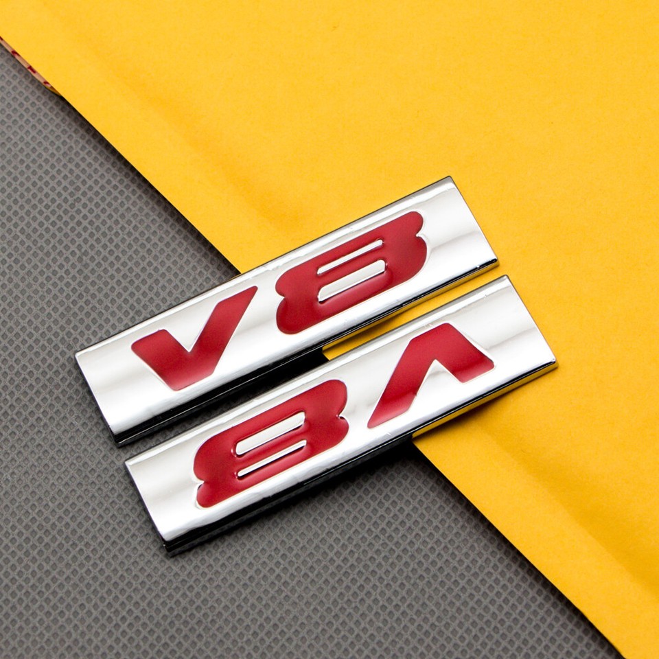 2x Chrome Red Metal V8 Engine Badge Sticker Sport 4wd Fender Trunk ...