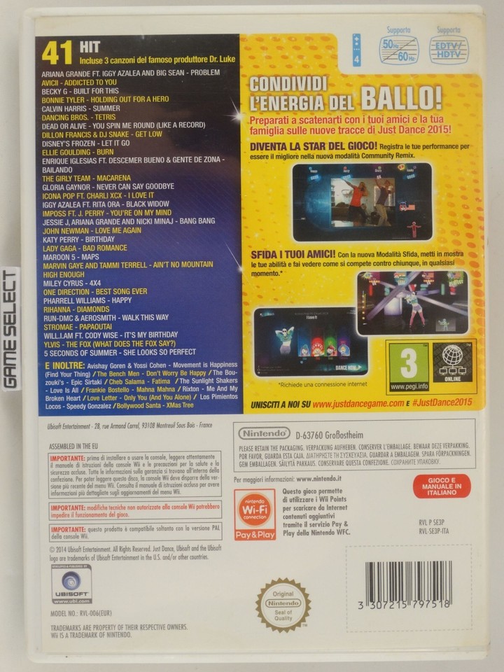 Just Dance 2015 Nintendo Wii Wii U PAL Region EU EUR ITA Italian ...