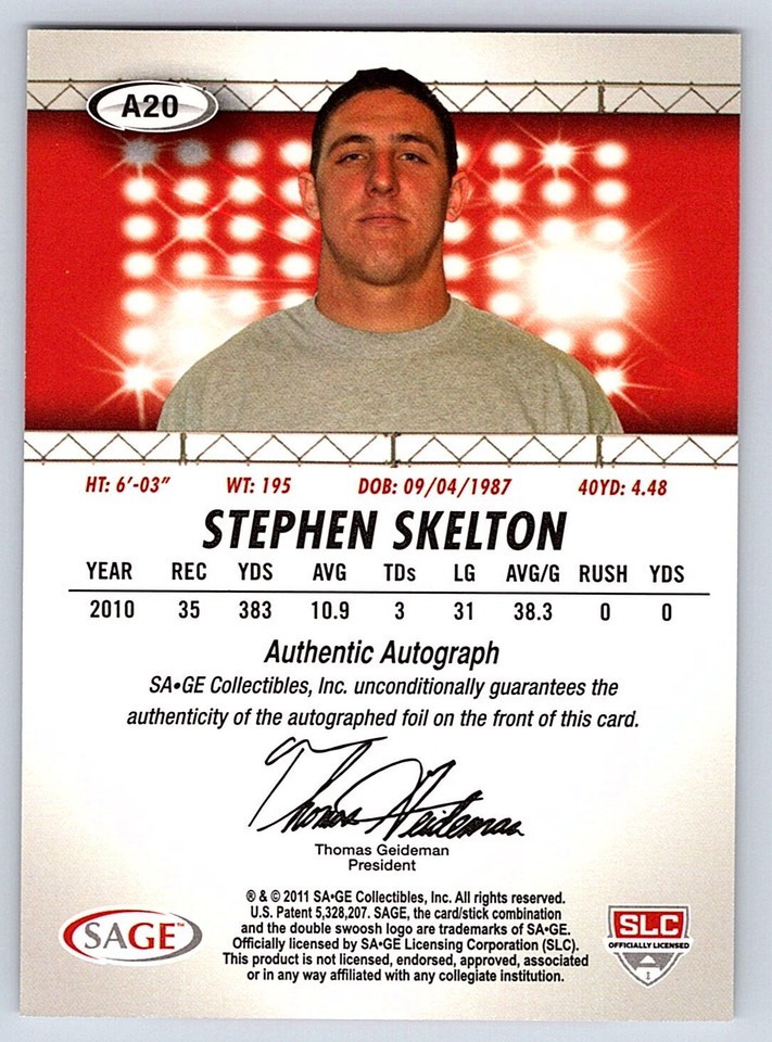 2011 SAGE HIT #A20 Stephen Skelton Autographs Excellent | eBay