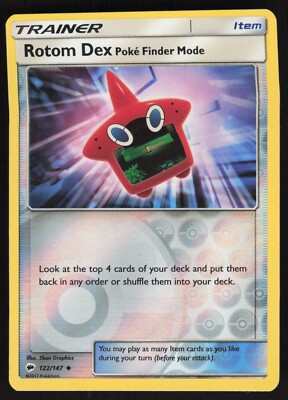 POKEMON ROTOM DEX REVERSE HOLO FOIL BURNING SHADOWS 122/147 NEAR MINT ...