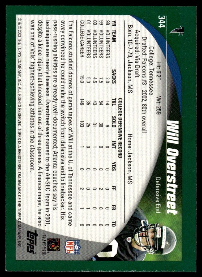 2002 Topps RC Will Overstreet #344 | eBay