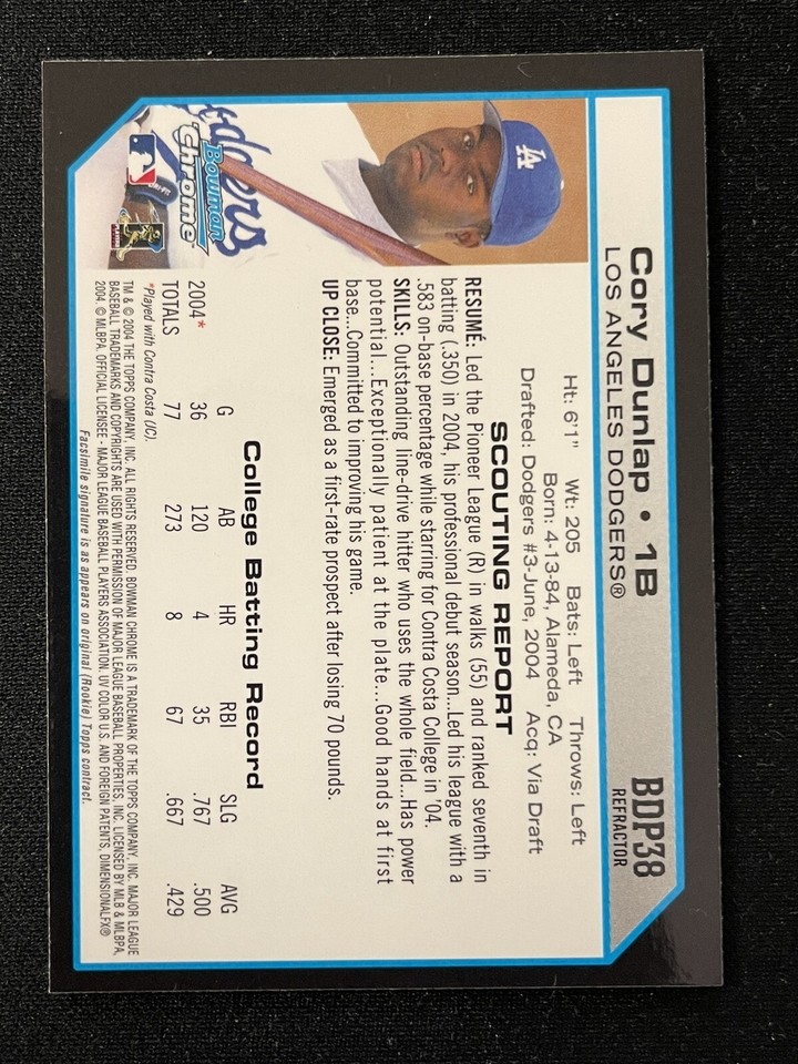 2004 Bowman First Year Cory Dunlap Rafractor Auto | eBay