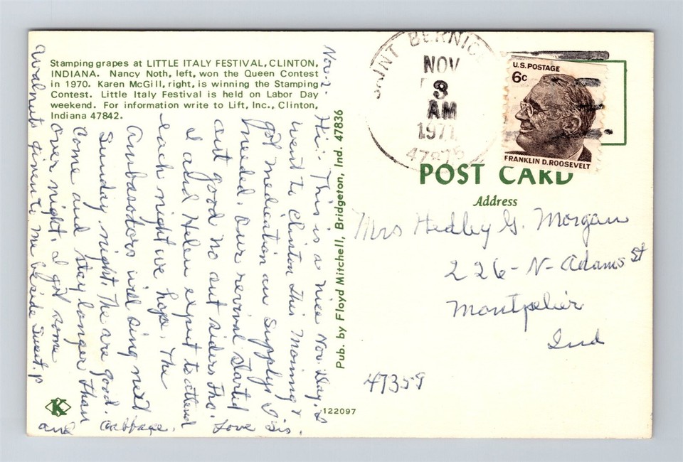 Stomping Grapes Little Italy Festival Clinton Indiana c.1971 Postcard ...