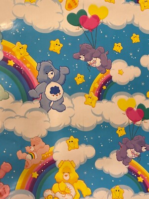 Vintage Multicolor Care Bear Print Gift Wrapping Paper 1-Sheet for Kids ...