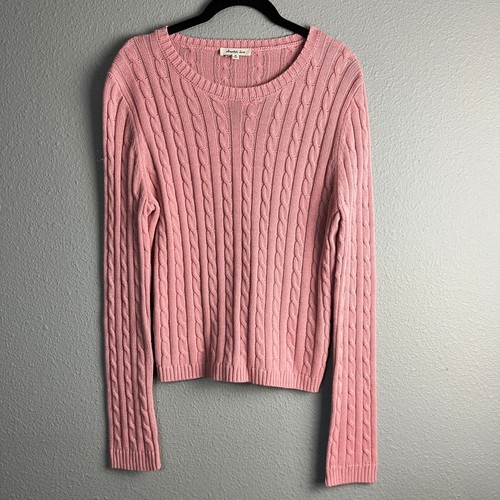 Another Love Cable Knit Sweater Self Rib Band Pullover Long SL Woodrose ...