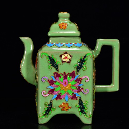 7.5" Song dynasty Ru porcelain famille rose Cloisonne Flower Square Pot ...