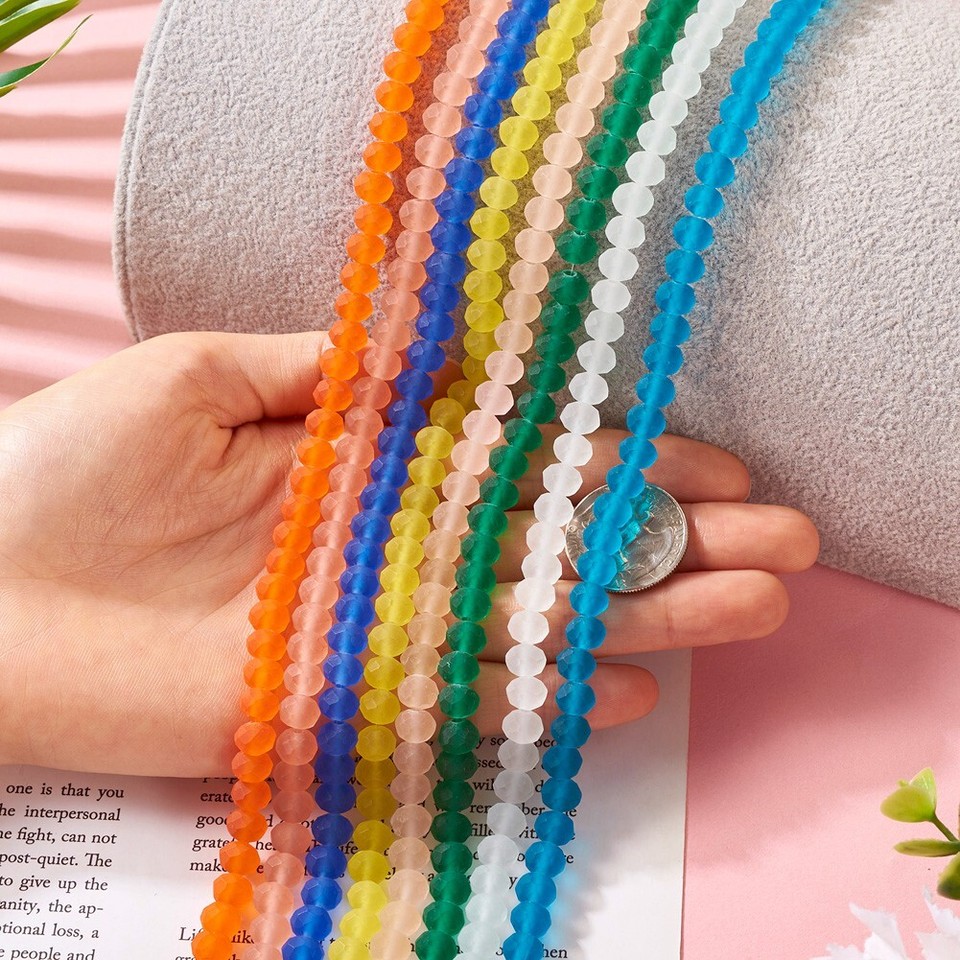 8 Strands 8mm Faceted Frosted Rondelle Transparent Glass Beads Strands ...