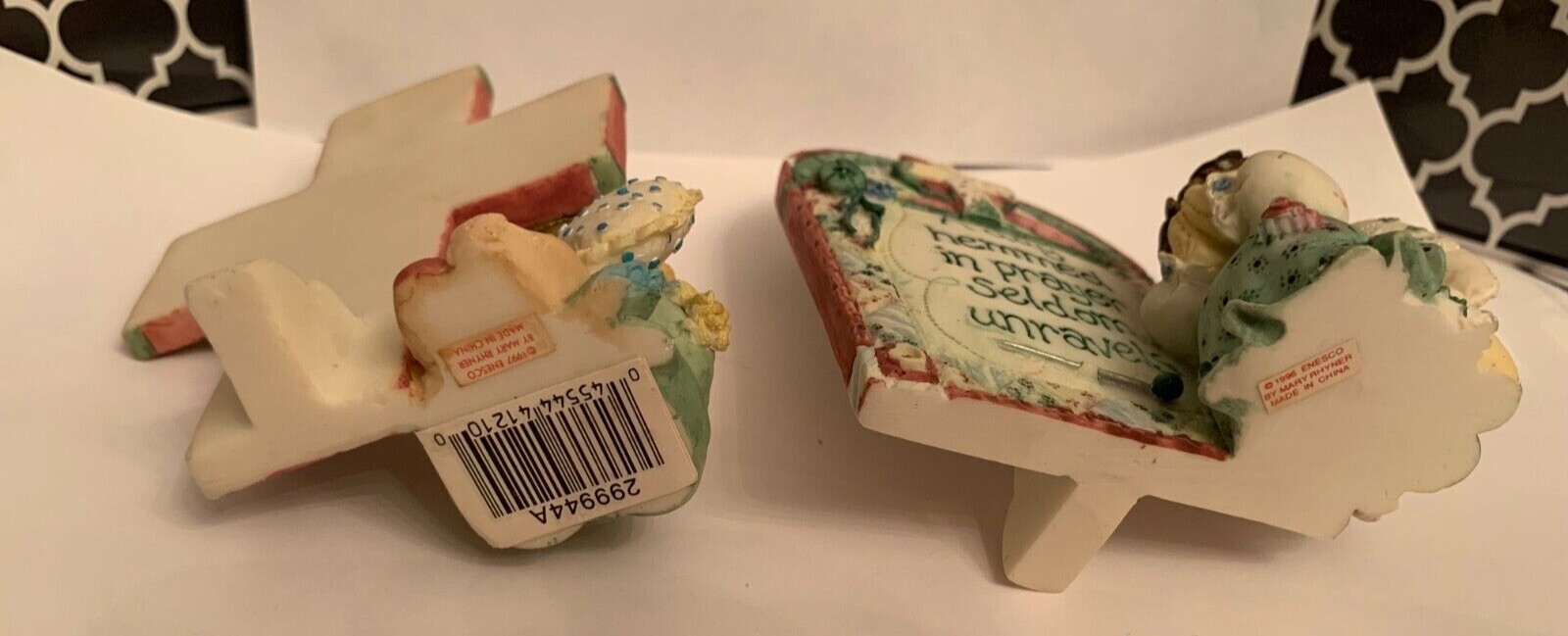 Enesco Mary Rhyner 1997 praying angels set of 2 ceramic figurines 4" H ...