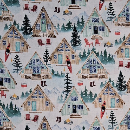 Cabin Fabric Cabins Nature TIMELESS TREASURES CD2278 Quilters Cotton ...