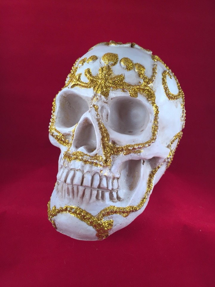 Gold Glitter Skull Skeleton Halloween Table Decoration Day of the Dead ...