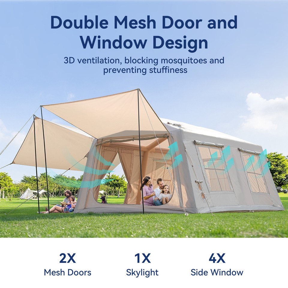 2 Room Inflatable Tents for Camping Blow Up Tent with Canopy & Pump for ...